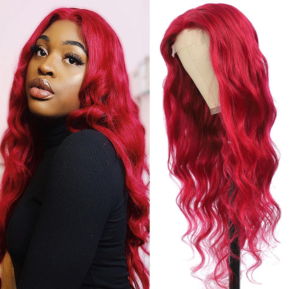 Kemy Hair Custom Burgundy Red Body Wave Human Hair 13X4 Lace Front wig